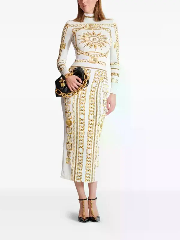 Balmain Graphic-Print Bodycon Dress - White - 50% Off | Editorialist