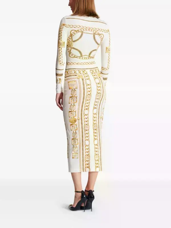 Balmain Graphic-Print Bodycon Dress - White - 50% Off | Editorialist