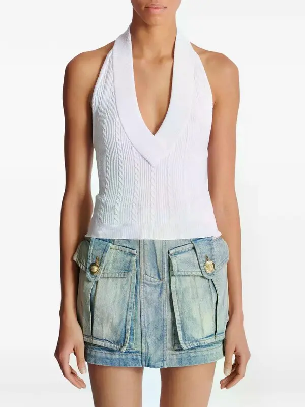 Balmain Cable-knit Halterneck Top