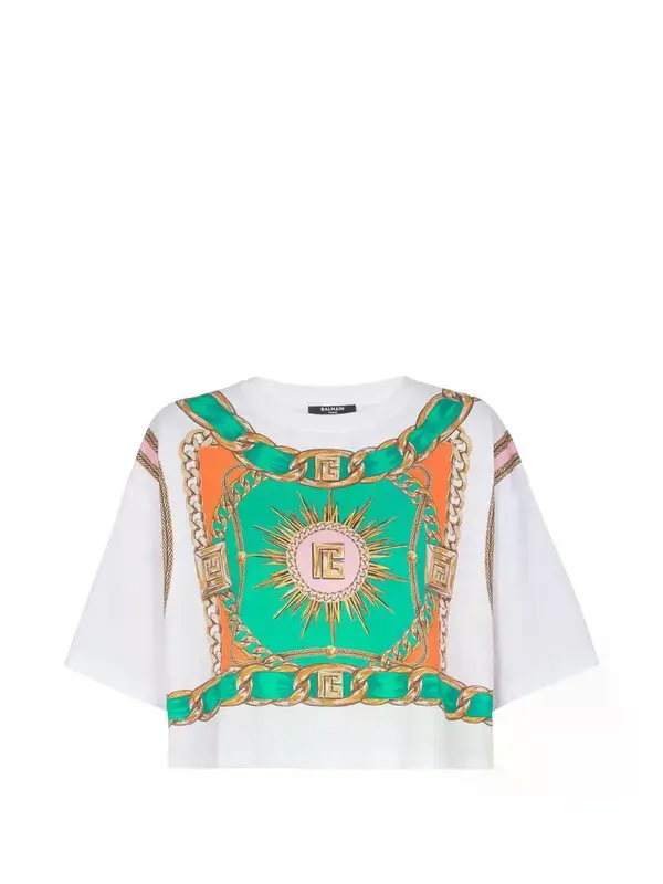 Balmain Foulard-print Cropped T-shirt - White