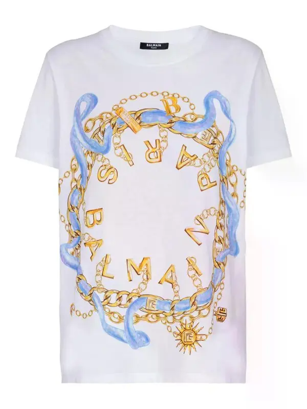 Balmain Chain-print Cotton T-shirt - White