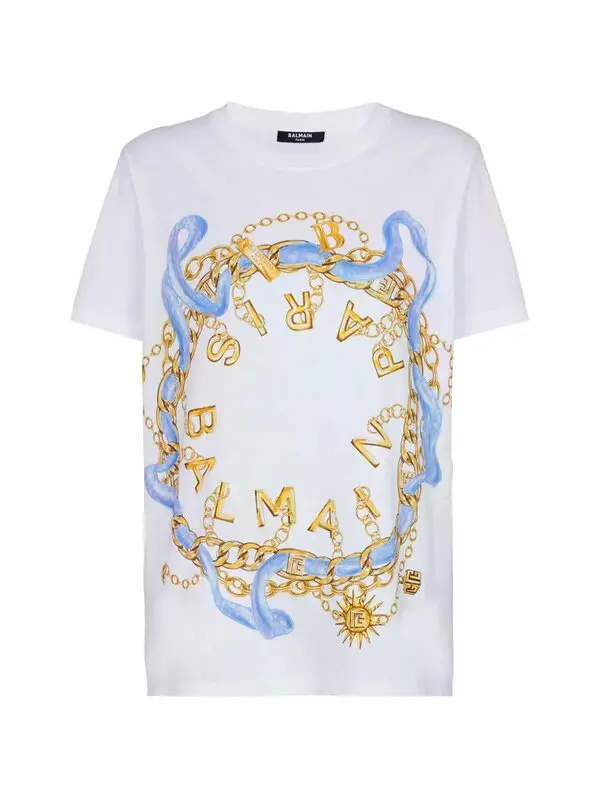 Balmain Chain-print Cotton T-shirt - White