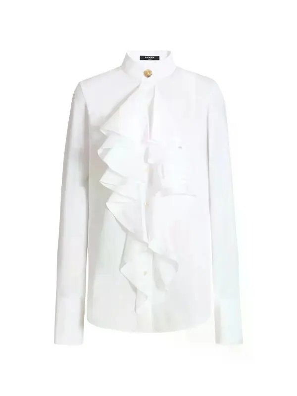 Balmain Ruffled Poplin Shirt - White