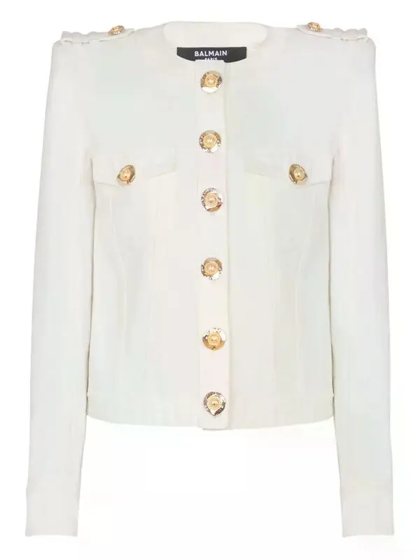 Balmain Cropped Canvas Jacket - White