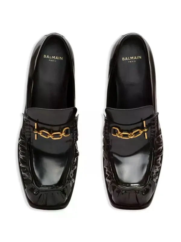 Balmain Glazed Leather Loafers - Black