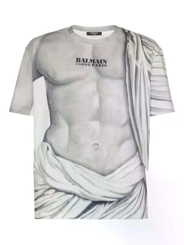 Balmain Logo Statue-print Cotton T-shirt