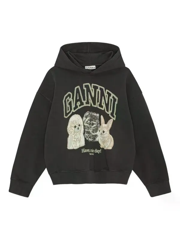 GANNI Graphic Print Hooded Sweatshirt