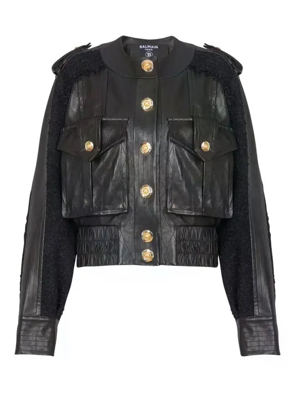 Balmain Tweed-panel Leather Bomber Jacket - Black