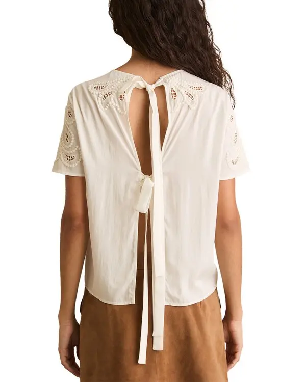 REISS Iyla Floral Cut Out Top - Ivory