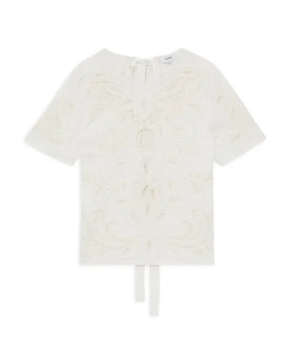 REISS Iyla Floral Cut Out Top - Ivory