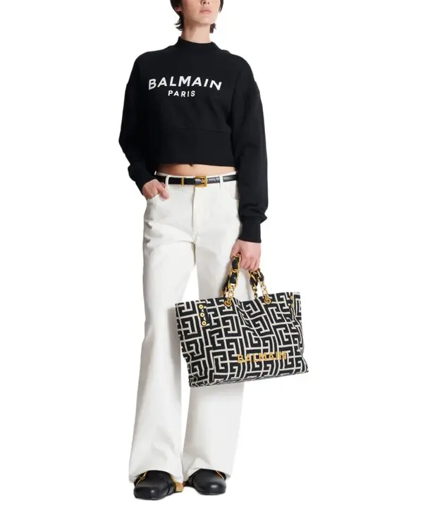 Balmain 1945 Soft Pb-monogrammed Jacquard Canvas Tote Bag