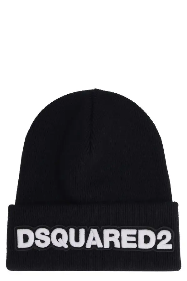 Dsquared2 Ribbed Knit Beanie - Black