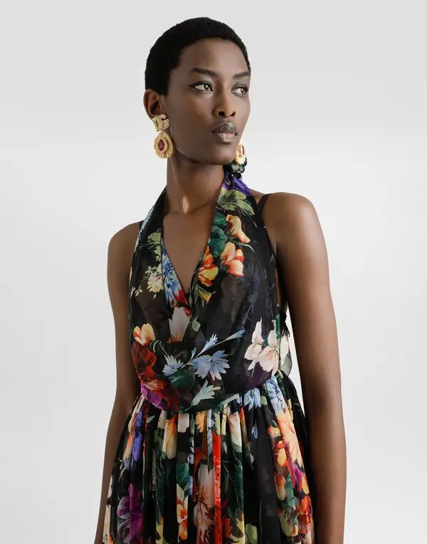 dolce and gabbana floral chiffon dress Flower bouquet-print long chiffon dress