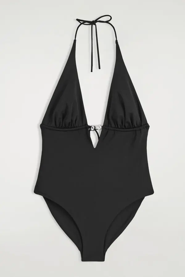 Cos Embellished Plunge-neck Swimsuit - Black