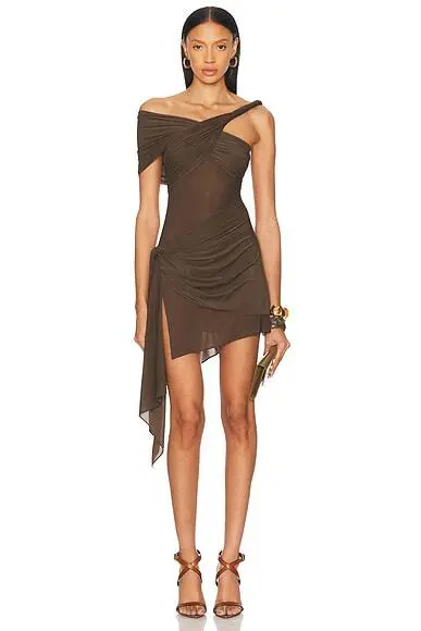Ronny Kobo Izel Asymmetrical Off-shoulder Dress - Desert