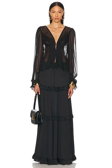 Saint Laurent Sheer Tie Front Blouse