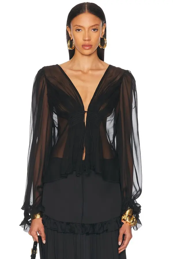 Saint Laurent Sheer Tie Front Blouse