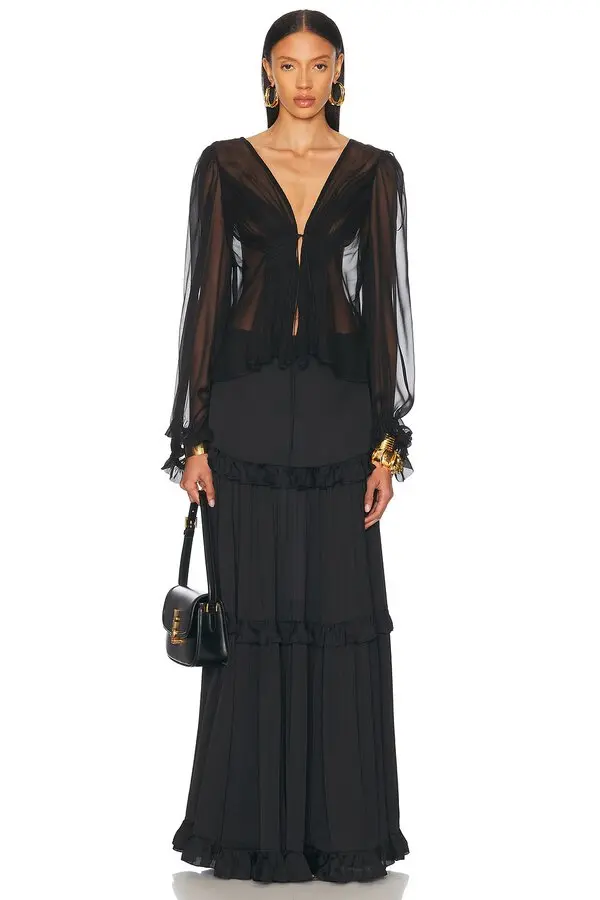 Saint Laurent Sheer Tie Front Blouse