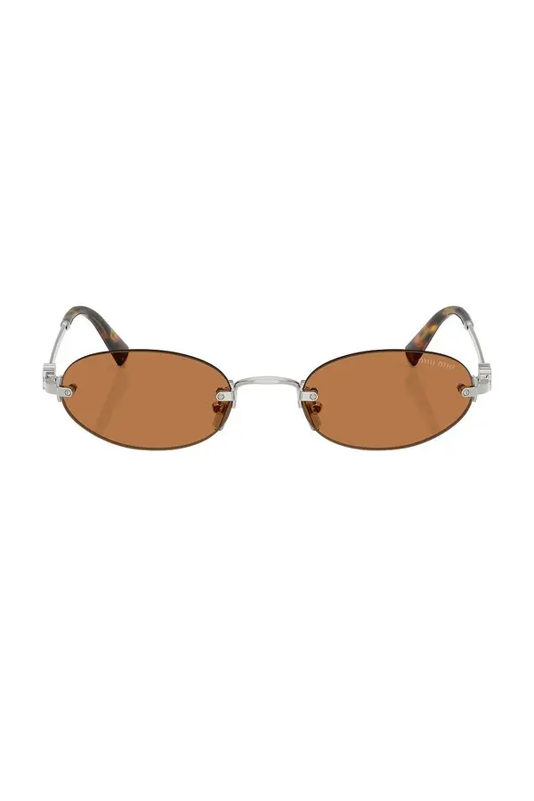 Miu Miu Oval Sunglasses With Logo - Silver