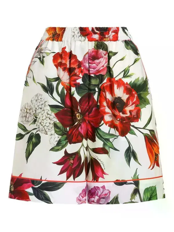 Dolce & Gabbana Floral Print Cotton Shorts - White