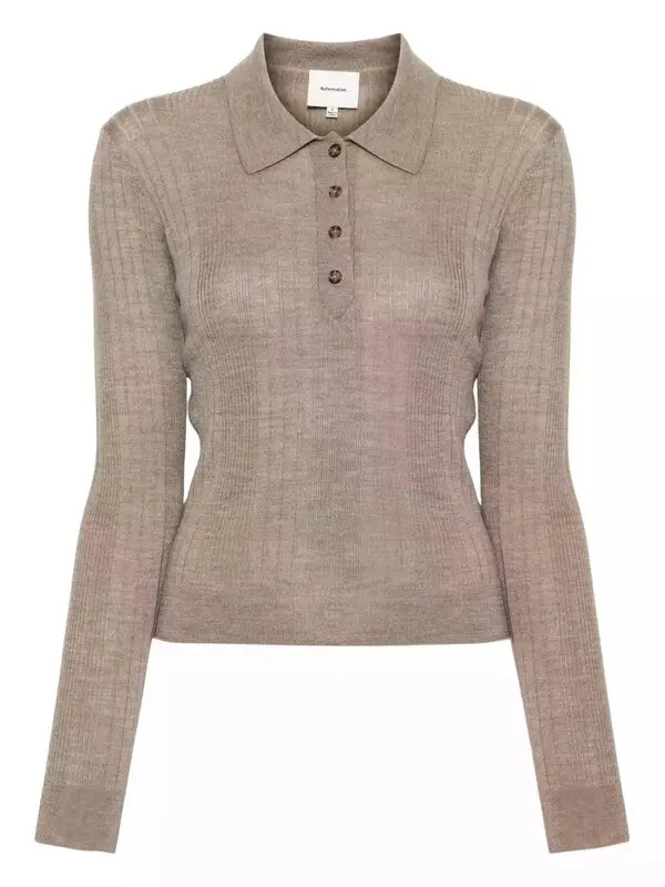REFORMATION Hermia Polo Top - Brown