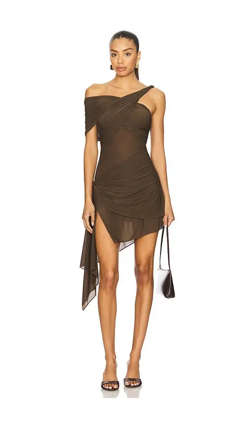 Ronny Kobo Asymmetrical Off-shoulder Jersey Dress - Desert