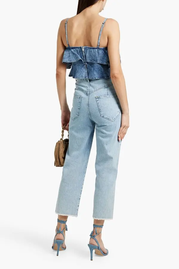 MARANT ETOILE Voloteo Cropped Cold-shoulder Denim Top