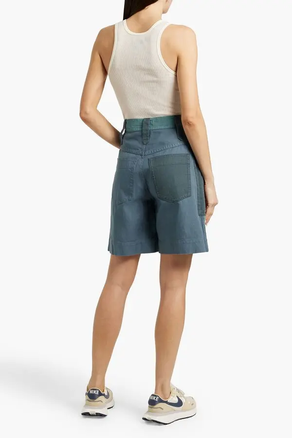 MARANT ETOILE Kalerna Patchwork Cotton And Linen-blend Shorts - Petrol