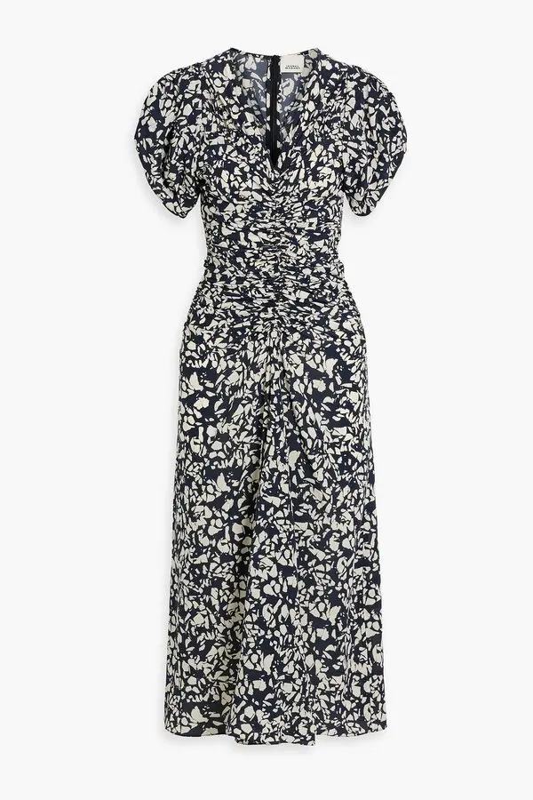 Isabel Marant Étoile Lilia Ruched Printed Stretch-silk Midi Dress