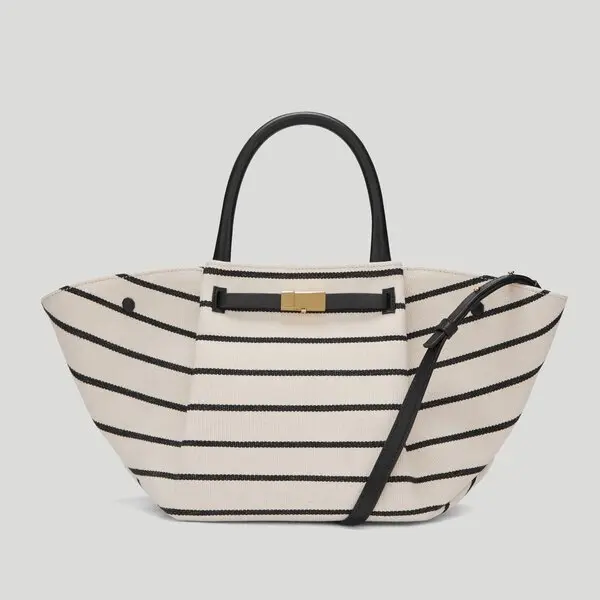 DEMELLIER The New York Satchel - Black Striped Ecru Canvas