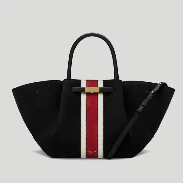 DEMELLIER The New York Satchel - Black Suede & Berry Suede