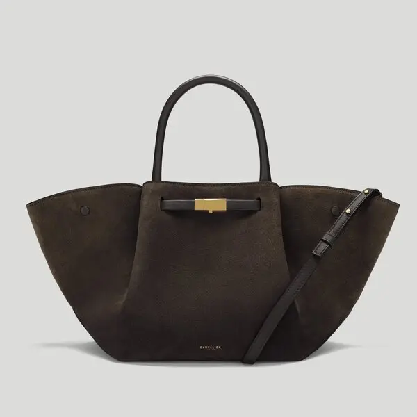 DEMELLIER The New York Satchel - Dark Chocolate Suede & Dark Chocolate Smooth