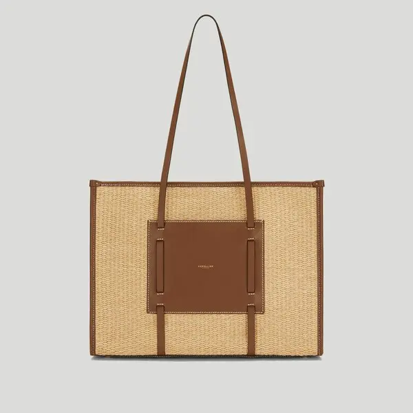 DEMELLIER The Capri Canvas Tote - Warm Raffia Tan Smooth Ecru Stitching