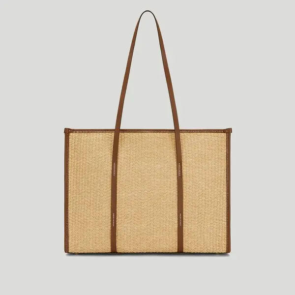 DEMELLIER The Capri Canvas Tote - Warm Raffia Tan Smooth Ecru Stitching
