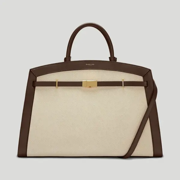 DEMELLIER The Hudson Bag - Salt & Pepper Canvas Mocha Smooth