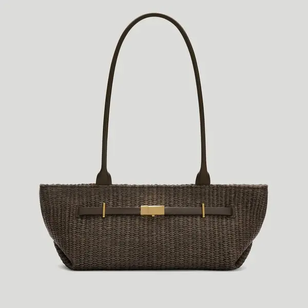 DEMELLIER The New York Shoulder Bag - Espresso Raffia