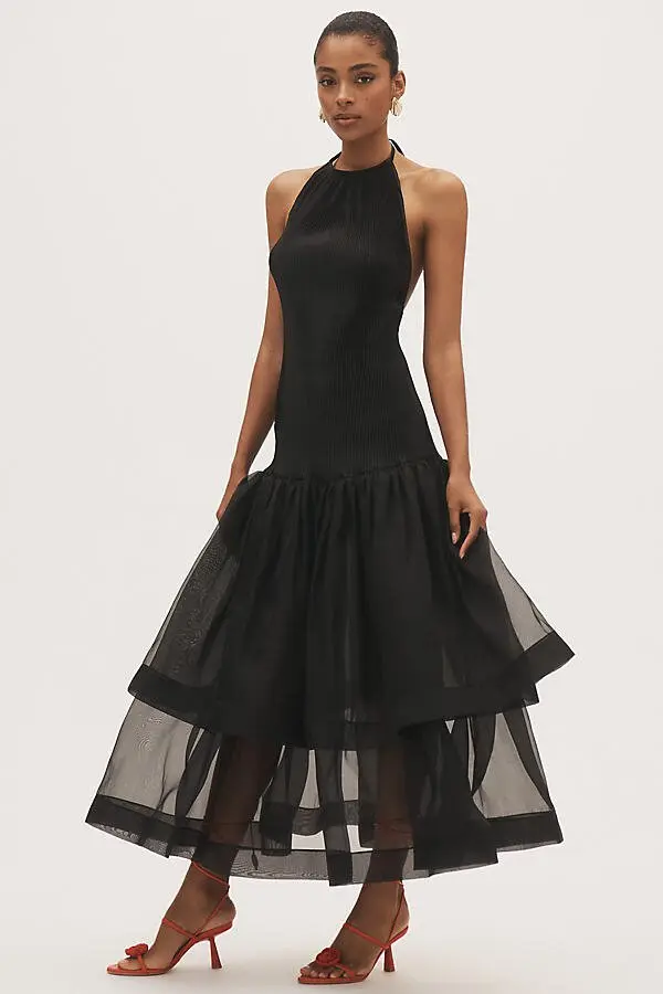 Carrie Halter Drop-waist Tiered Maxi Dress