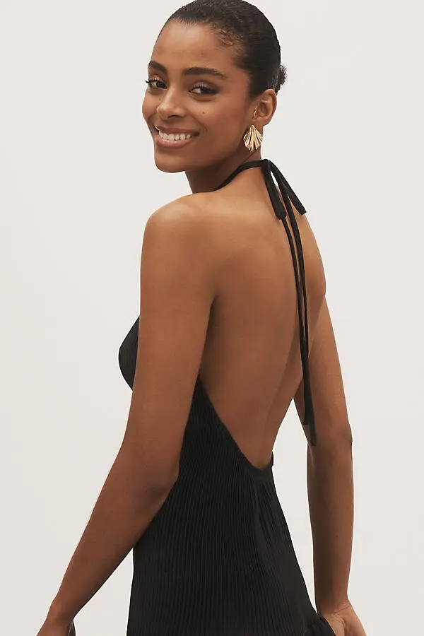 l ide carrie halter drop waist tiered maxi dress L'IDE Carrie Halter Drop-Waist Tiered Maxi Dress