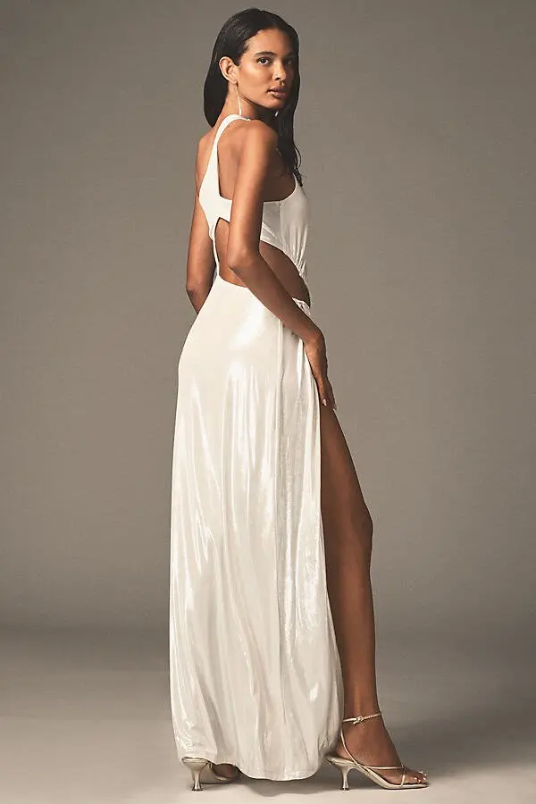 Misha Collection Sabe One-Shoulder Foil Jersey Maxi Dress - White |  Editorialist