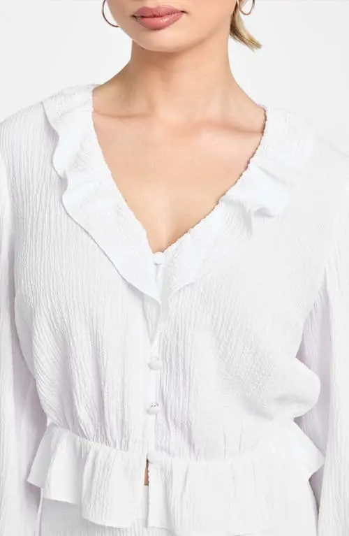 Guess Shaelo Long-sleeve Crop Top - White
