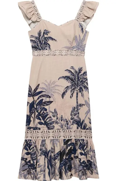 Mint Velvet Palm Print Column Midi Dress