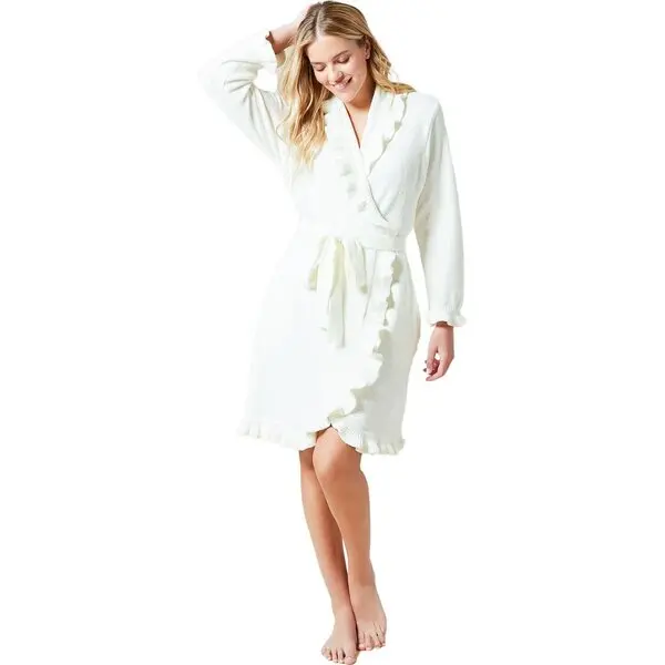 SOFTIES Knee-length Ruffle Chenille Robe - Cloud