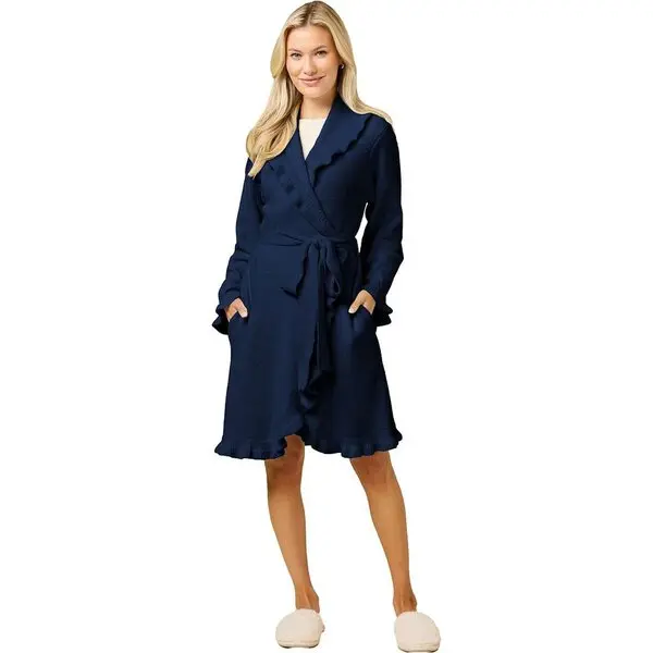 SOFTIES Knee-length Ruffle Chenille Robe - Midnight