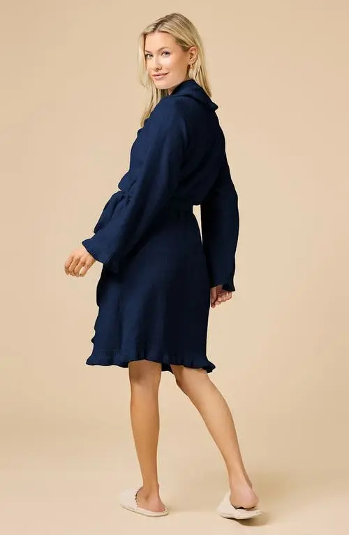SOFTIES Knee-length Ruffle Chenille Robe - Midnight