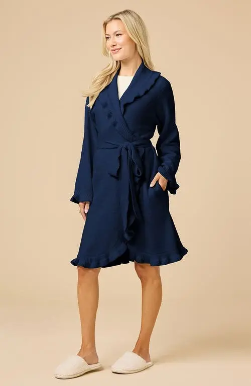 SOFTIES Knee-length Ruffle Chenille Robe - Midnight