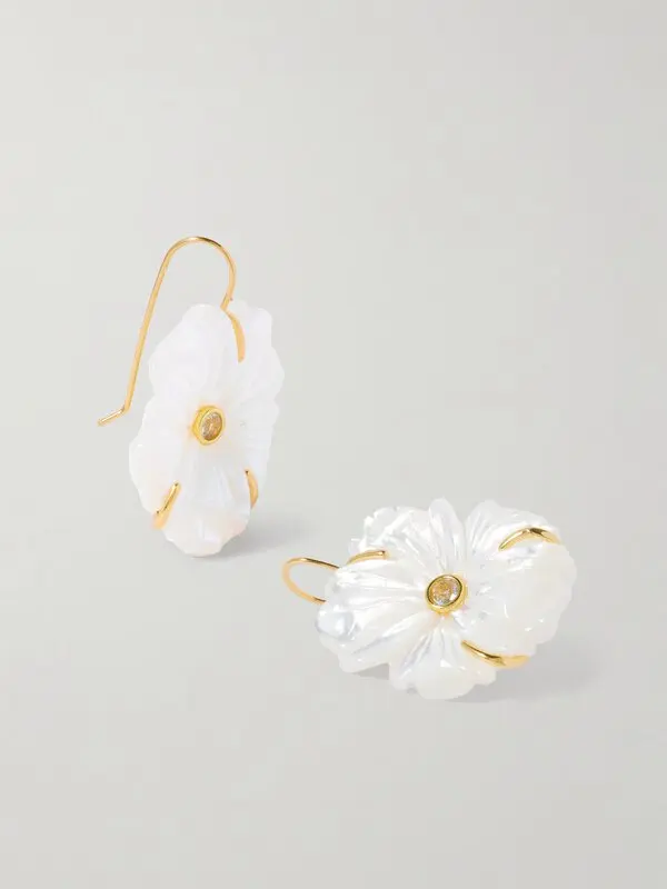 LIZZIE FORTUNATO New Bloom Gold-plated, Mother-of-pearl And Topaz Earrings - White