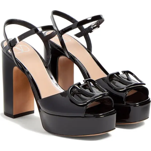 Valentino Garavani Vlogo Signature Platform Sandal - Black