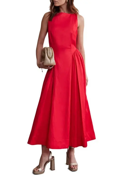 Mint Velvet Full Skirt Linen Midi Dress - Red