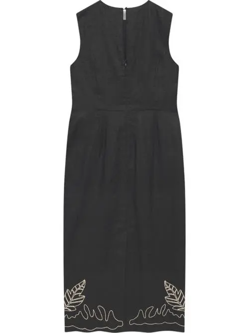 Mint Velvet Midi Embroidered Dress In Black - 30% Off | Editorialist