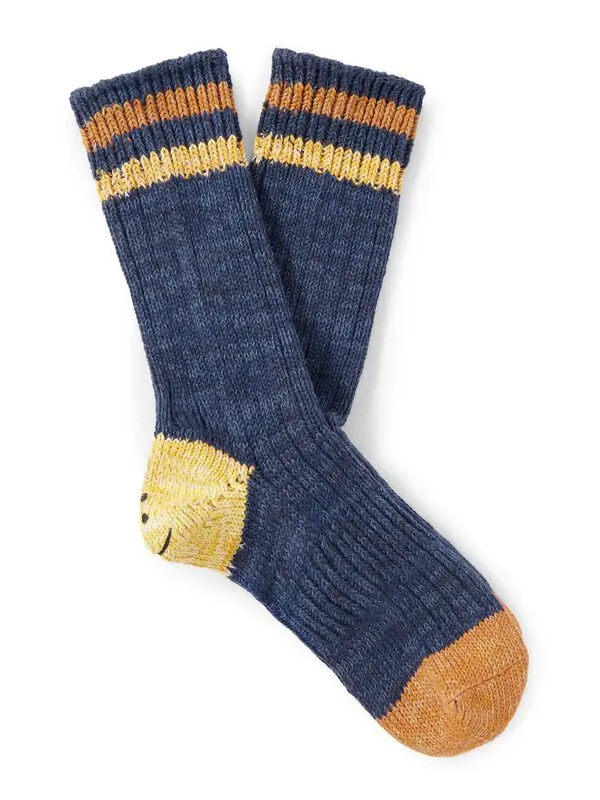 Kapital Intarsia Cotton And Hemp-blend Socks - Blue